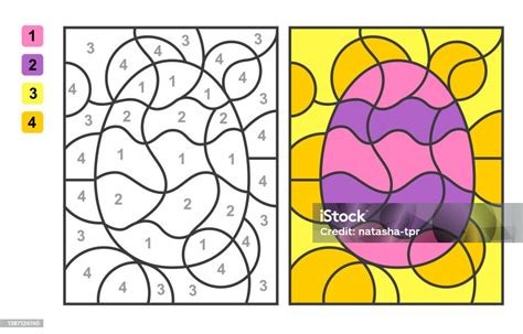 벡터 색칠 페이지 숫자 부활절 달걀 사냥에 의해 색상 어린이 교육 및 활동을위한 퍼즐 게임 0명에 대한 스톡 벡터 아트 및 기타 이미지 Istock