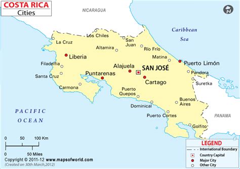 Cities In Costa Rica Costa Rica Cities Map