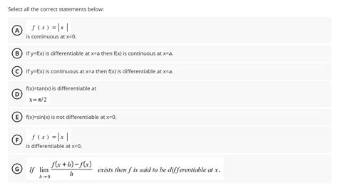 Solved Select All The Correct Statements Below F X X Is