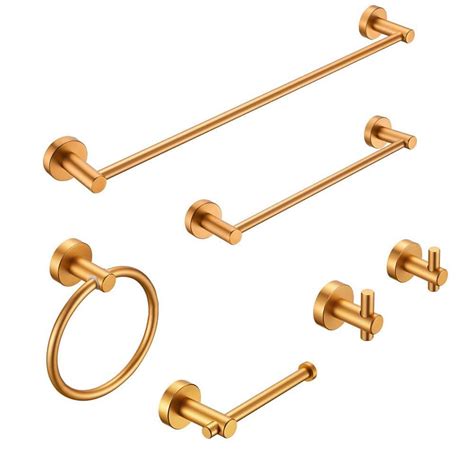 6 Piece Brushed Gold Bath Hardware Set Aluminium Wall Mounted Bathroom Accessories Kit Ec Bsbg