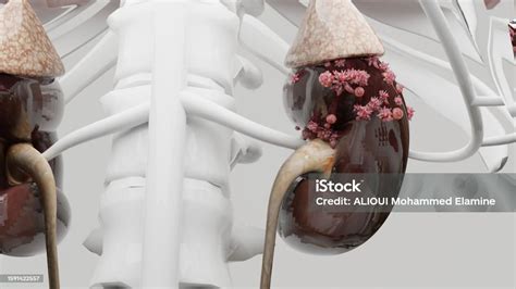 신장암 다른 단계 감염 낭종 복제 세포 확장 악성 암 바이러스 침습성 염증 전이 암성 종양 세포 확장 3d 렌더링 3차원 형태에 대한 스톡 사진 및 기타 이미지 Istock