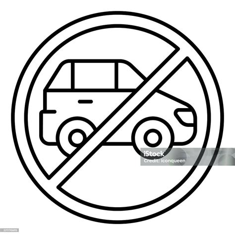 승용차 차량 금지 얇은 선 아이콘 금지 된 요소 개념 벡터 그래픽입니다 자동차 수송 흰색 배경 스타일 모바일 또는 디자인에 금지 된 표시 거리에 대한 스톡 벡터 아트 및