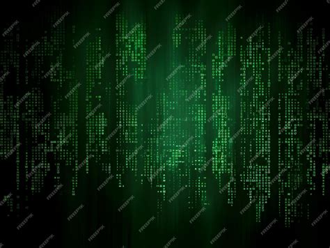 Immersive Digital Landscape With Cascading Green Binary Code And Futuristic Techno Atmosphere