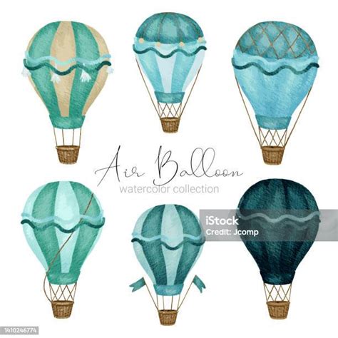 그래픽 디자이너가 작품에 사용할 수있는 다양한 수채화 스타일의 열기구 디자인 열기구에 대한 스톡 벡터 아트 및 기타 이미지 열기구 수채화 클립아트 Istock