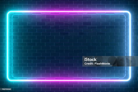 벽돌 반사 표면의 배경에 빛나는 형태의 직사각형 네온 현대 자외선 형광 광 스펙트럼 3d 일러스트레이션 0명에 대한 스톡 사진 및 기타 이미지 Istock