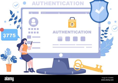 Authentication Security Vector Illustration Via Phone Or Computer For Code Message Shield And
