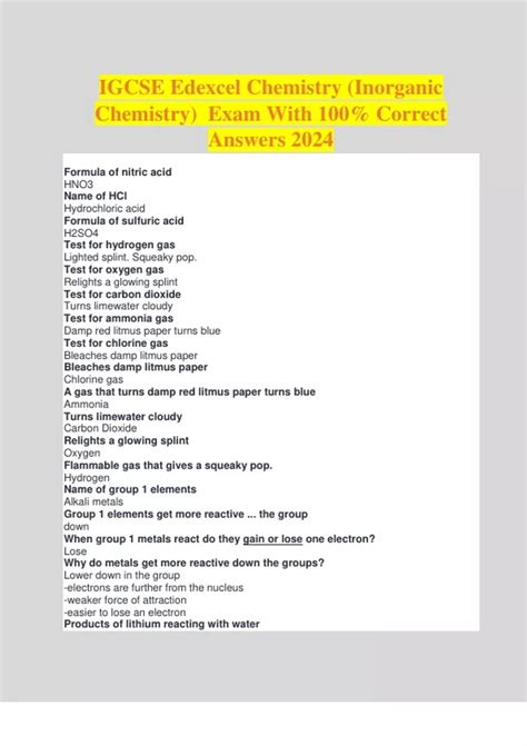 Igcse Edexcel Chemistry Inorganic Chemistry Exam With 100 Correct