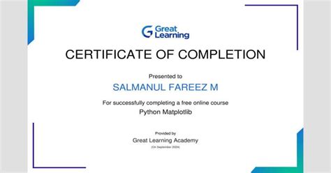 Python Matplotlib Course Completion Certificate For Salmanul Fareez M
