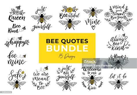 Bee Funny Quote Set Hand Drawn Lettering For Cute Print Positive Quotes