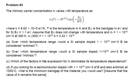 Solved Problem 3the Intrinsic Carrier Concentration Ni