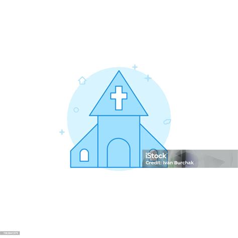 마을 교회 기독교 미션 플랫 벡터 아이콘입니다 채워진 선 스타일입니다 블루 흑백 디자인 편집 가능한 스트로크 0명에 대한 스톡 벡터 아트 및 기타 이미지 Istock
