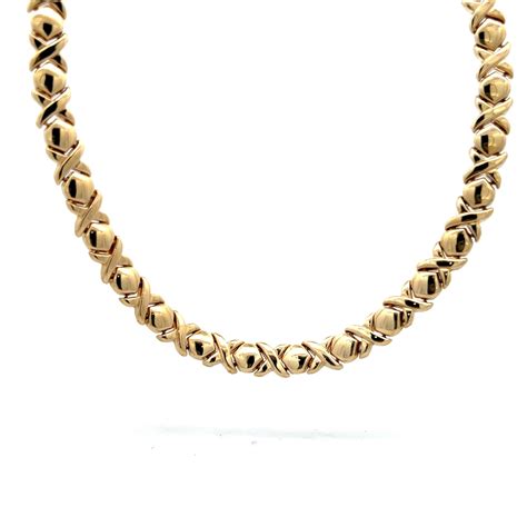 X And O Pattern Necklace In 14k Yellow Gold Etsy