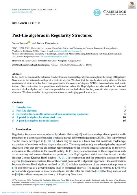 Pdf Post Lie Algebras In Regularity Structures