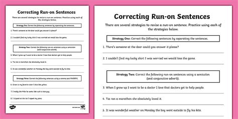 Correcting Run On Sentences Worksheet For 6th 8th Grade