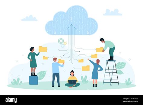 Cloud Data Storage Network Technology Vector Illustration Cartoon