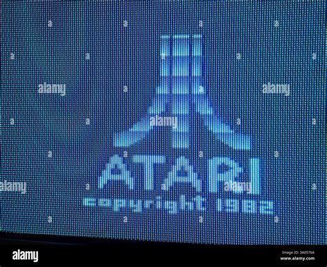 Atari Logo Displayed On Vintage Crt Screen 1982 Retro Gaming Nostalgia Classic Video Game