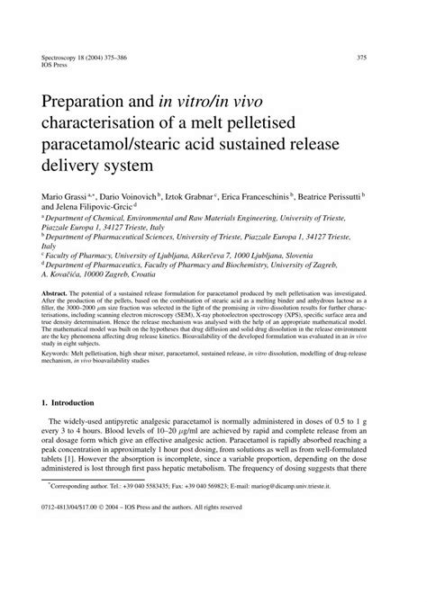 Pdf Preparation And In Vitroin Vivo Characterisation Of A Journals