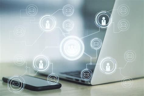 Premium Photo Double Exposure Of Social Network Icons Concept With Computer On Background