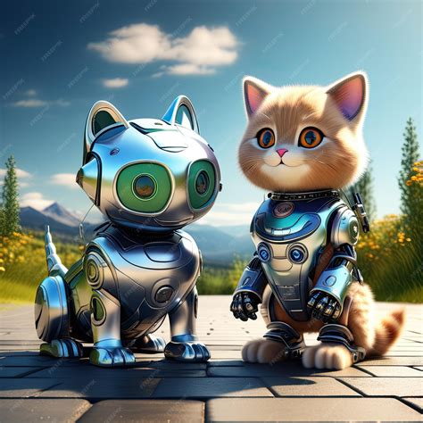 Premium Photo Funny Robot Cats Illustration