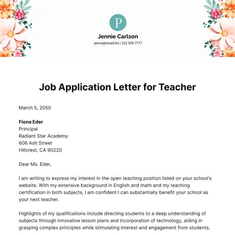 Job Application Letter For Teacher Template Edit Online And Download