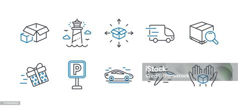 등대 포장 상자 소포 배달과 같은 운송 아이콘 세트입니다 벡터 0명에 대한 스톡 벡터 아트 및 기타 이미지 0명 고급 등대 Istock