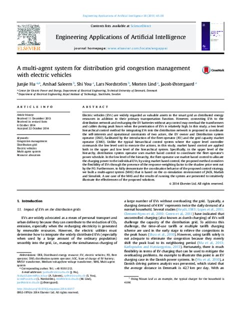 Pdf A Multi Agent System For Distribution Grid Congestion Management With Electric Vehicles