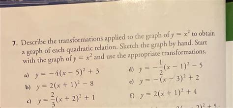 Solved 7 Describe The Transformations Applied To The Graph