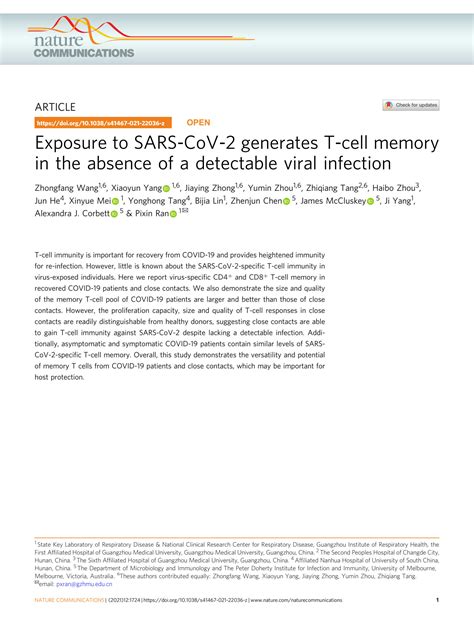Solution Exposure To Sars Cov 2 Generates T Cell Memory In The Absence