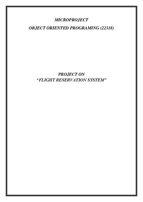 Oop Java Project Microproject Object Oriented Programing 22318 Project On “flight