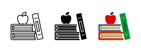 책과 사과 아이콘입니다 연구 교육 벡터 일러스트 레이 션 학교 학습 기호입니다 지식과 독서 픽토그램 학생 도서관 그래픽 학업 교실 디자인 문학 수업 개념 검은색에 대한 스톡