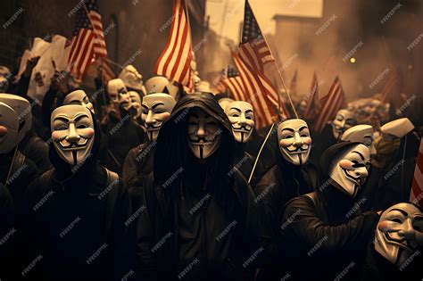 Premium Ai Image Hackers Crowd Revolution In The Street With White