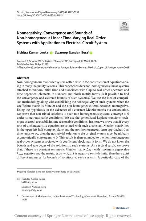 Nonnegativity Convergence And Bounds Of Non Homogeneous Linear Time