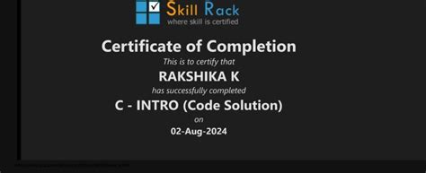 completed c programming course on skillrack platform rakshika karthikeyan posted on the topic