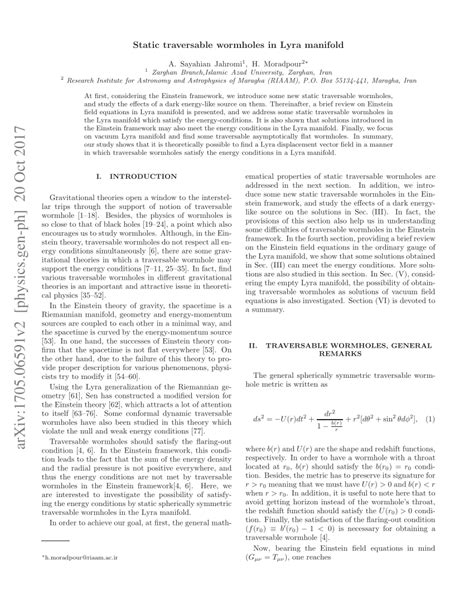 PDF Static Traversable Wormholes In Lyra Manifold