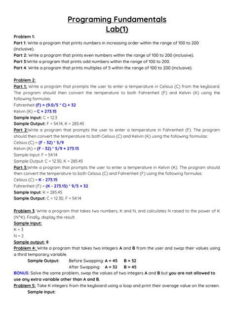 Pf Lab 1 Pdf Fahrenheit Temperature