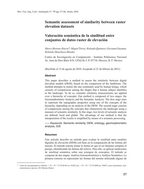 Pdf Semantic Assessment Of Similarity Between Raster Elevation Datasets