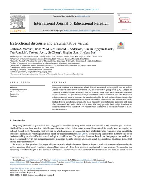 Instructional Discourse And Argumentative Writing Morris Et Al Pdf
