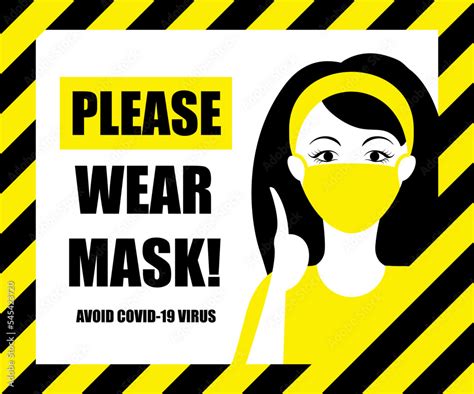 Warning Sign Wear Face Mask Poster Virus Safety Please Caution Stop
