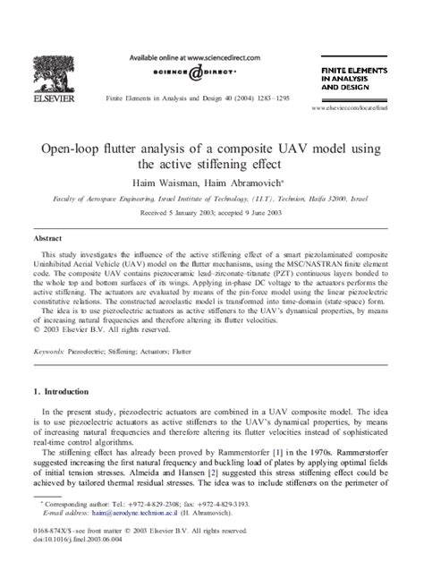 Pdf Open Loop Flutter Analysis Of A Composite Uav Model Using The Active Stiffening Effect