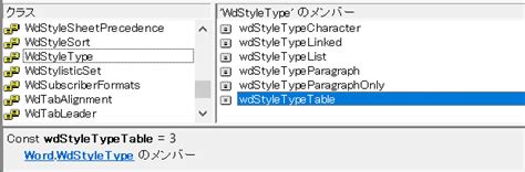Word Vbaでテーブルスタイルの名前一覧をワードマクロ・word Vbaの使い方スタイル