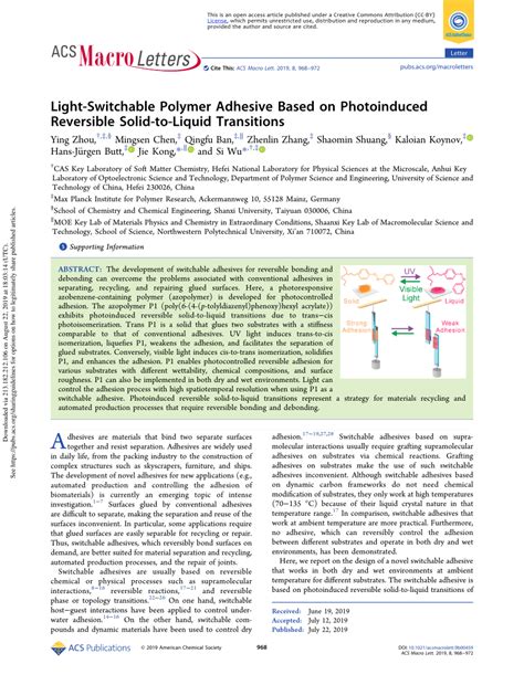 Pdf Light Switchable Polymer Adhesive Based On Photoinduced