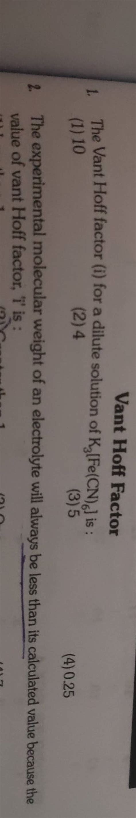 Vant Hoff Factor 1 The Vant Hoff Factor I For A Dilute Solution Of K3
