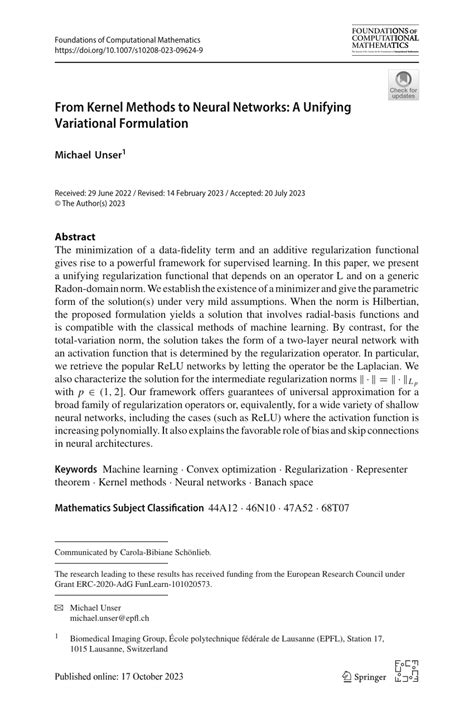 Pdf From Kernel Methods To Neural Networks A Unifying Variational Formulation