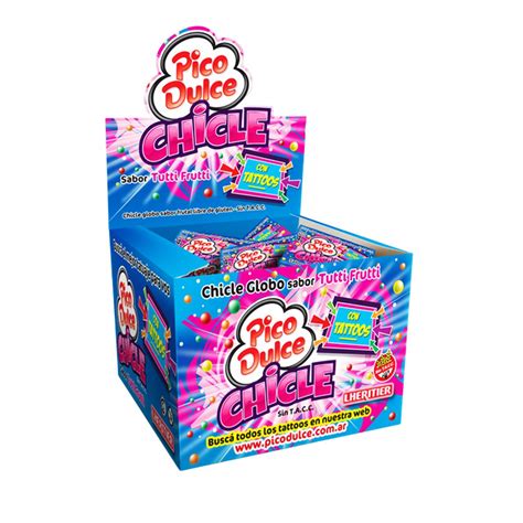 Pico Dulce Chicle Sabor Tutti Frutti Con Tattoos 4 G 80 Chicles