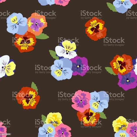 어두운 배경에 여러 아름 다운 팬 지 꽃으로 완벽 한 꽃 패턴입니다 섬유 세련 된 직물 가정 타일 장식 귀여운 세련 된 텍스처