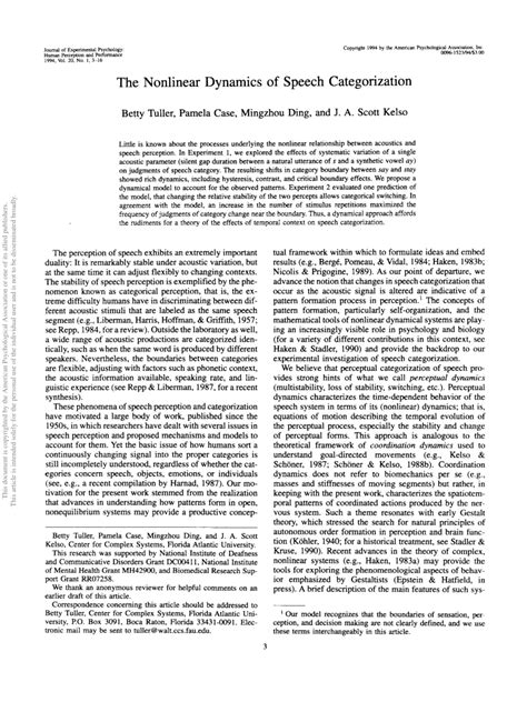 Pdf The Nonlinear Dynamics Of Speech Categorization