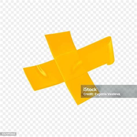 투명 한 배경에 격리 된 노란색 덕트 수리 테이프 교차 고정을 위한 사실적인 노란색 접착 테이프 조각 접착제 크로스 용지 접착