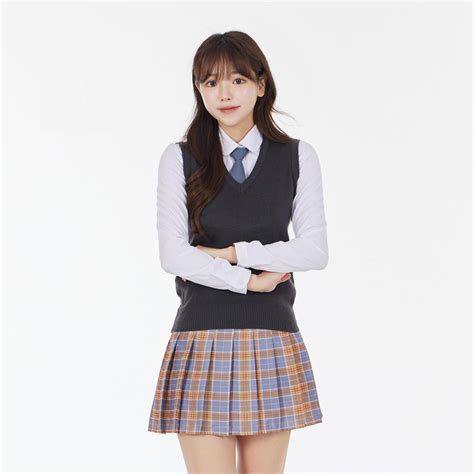 오렌지 그레이 체크 스커트 치마 교복 학생복 이랜드몰