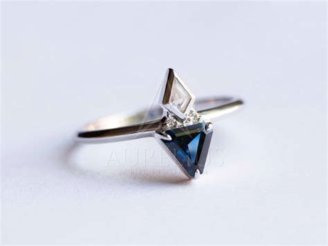 Triangle Blue Sapphire Geometric Engagement Ring Aurelius Jewelry