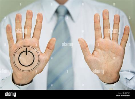 Man Pressing Power Button Stock Photo Alamy